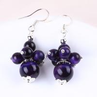 China Handmade Purple Tiger's Eye Gemstone Beaded Pendant Earrings 3x2cm 9g for sale