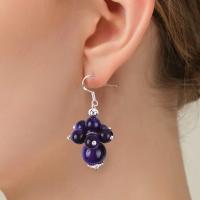 China Handmade Purple Tiger's Eye Gemstone Beaded Pendant Earrings 3x2cm 9g for sale