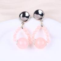 China Handmade Rose Quartz Gemstone Beaded Pendant Earrings 3.5cm Pink Crystal Jewelry for sale