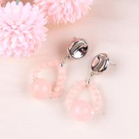 China Handmade Rose Quartz Gemstone Beaded Pendant Earrings 3.5cm Pink Crystal Jewelry for sale