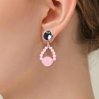 China Handmade Rose Quartz Gemstone Beaded Pendant Earrings 3.5cm Pink Crystal Jewelry for sale