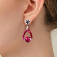 China Handmade Rose Red Tiger's Eye Gemstone Earrings 3.5cm Heart Charms Pendant Jewelry for sale