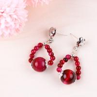 China Handmade Rose Red Tiger's Eye Gemstone Earrings 3.5cm Heart Charms Pendant Jewelry for sale
