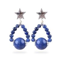 China Handmade Sodalite Crystal Stone Earrings Gemstone Beaded Star Charms Pendant 3.5cm for sale