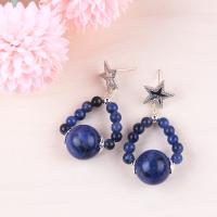 China Handmade Sodalite Crystal Stone Earrings Gemstone Beaded Star Charms Pendant 3.5cm for sale