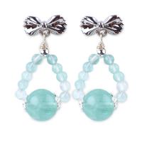 China Handmade Green Flourite Gemstone Earrings Crystal Stone Beaded Bow Charms Pendant 3.5cm for sale
