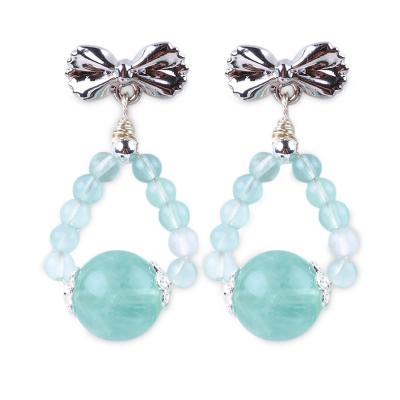 China Handmade Green Flourite Gemstone Earrings Crystal Stone Beaded Bow Charms Pendant 3.5cm for sale