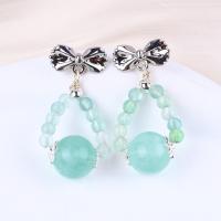 China Handmade Green Flourite Gemstone Earrings Crystal Stone Beaded Bow Charms Pendant 3.5cm for sale