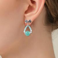 China Handmade Green Flourite Gemstone Earrings Crystal Stone Beaded Bow Charms Pendant 3.5cm for sale