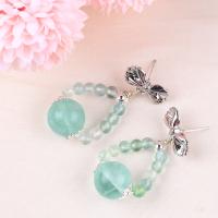 China Handmade Green Flourite Gemstone Earrings Crystal Stone Beaded Bow Charms Pendant 3.5cm for sale