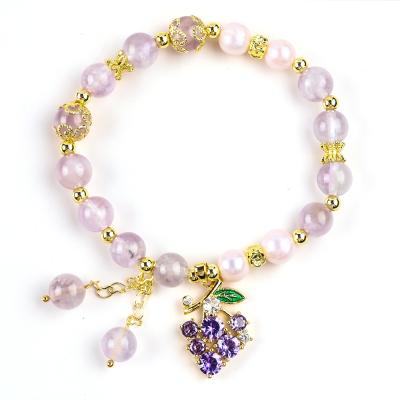 China Handmade Natural Amethyst Gemstone Bracelet 7.48inch Adjustable Charm Bracelet for Party Daily Wearing for sale
