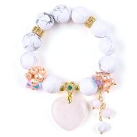 China Natural White Turquoise Gemstone Beaded Bracelet 20cm Handmade Adjustable Charm Bracelet for sale