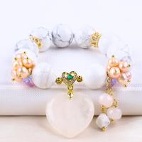 China Natural White Turquoise Gemstone Beaded Bracelet 20cm Handmade Adjustable Charm Bracelet for sale