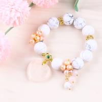 China Natural White Turquoise Gemstone Beaded Bracelet 20cm Handmade Adjustable Charm Bracelet for sale