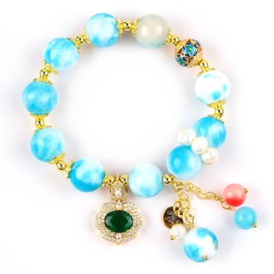 China Natural Persian Jade Gemstone Bracelet 20cm Handmade Adjustable Beaded Bracelet for Party Daily Wear for sale