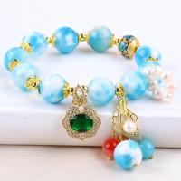 China Natural Persian Jade Gemstone Bracelet 20cm Handmade Adjustable Beaded Bracelet for Party Daily Wear for sale
