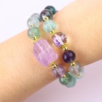 China Handmade Natural Colored Fluorite Gemstone Bracelet 14.17 Inches Adjustable Charm Bracelet for sale