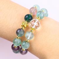 China Handmade Natural Colored Fluorite Gemstone Bracelet 14.17 Inches Adjustable Charm Bracelet for sale