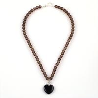China 8mm Black Obsidian Smoky Quartz Round Bead Crystal Stone Necklace Unisex Jewelry Gift for sale