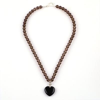 China 8mm Black Obsidian Smoky Quartz Round Bead Crystal Stone Necklace Unisex Jewelry Gift for sale