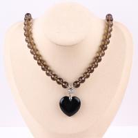China 8mm Black Obsidian Smoky Quartz Round Bead Crystal Stone Necklace Unisex Jewelry Gift for sale