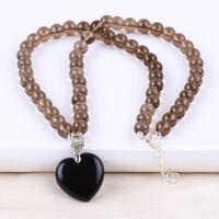 China 8mm Black Obsidian Smoky Quartz Round Bead Crystal Stone Necklace Unisex Jewelry Gift for sale