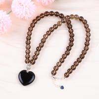 China 8mm Black Obsidian Smoky Quartz Round Bead Crystal Stone Necklace Unisex Jewelry Gift for sale
