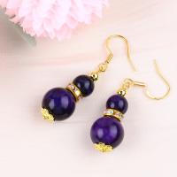 China Natural Purple Tiger Eye Crystal Round Dangle Hook Earrings 2PCS Copper Gold Plated Unisex Jewelry for sale