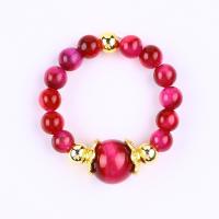 China Rose Red Tiger Eye Crystal Stretch Bead Ring 4mm Round Unisex Healing Jewelry for sale