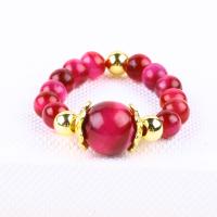 China Rose Red Tiger Eye Crystal Stretch Bead Ring 4mm Round Unisex Healing Jewelry for sale