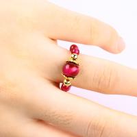 China Rose Red Tiger Eye Crystal Stretch Bead Ring 4mm Round Unisex Healing Jewelry for sale