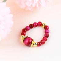 China Rose Red Tiger Eye Crystal Stretch Bead Ring 4mm Round Unisex Healing Jewelry for sale