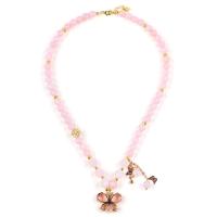 China Rose Quartz Crystal Sweater Necklace 8mm Round Bead Healing Jewelry for Women for sale