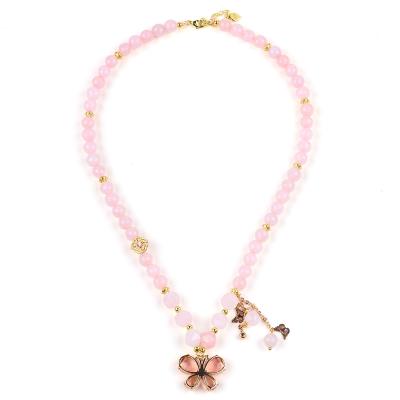 China Rose Quartz Crystal Sweater Necklace 8mm Round Bead Healing Jewelry for Women for sale