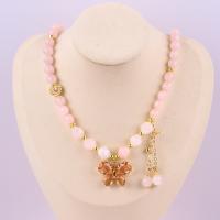 China Rose Quartz Crystal Sweater Necklace 8mm Round Bead Healing Jewelry for Women for sale