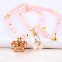 China Rose Quartz Crystal Sweater Necklace 8mm Round Bead Healing Jewelry for Women for sale