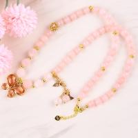 China Rose Quartz Crystal Sweater Necklace 8mm Round Bead Healing Jewelry for Women for sale