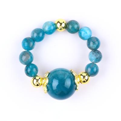 China 4mm Blue Apatite Crystal Stretch Bead Ring with Gold Plating - Unisex Jewelry for Daily Wear and Gifts for sale