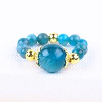 China 4mm Blue Apatite Crystal Stretch Bead Ring with Gold Plating - Unisex Jewelry for Daily Wear and Gifts for sale