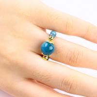 China 4mm Blue Apatite Crystal Stretch Bead Ring with Gold Plating - Unisex Jewelry for Daily Wear and Gifts for sale