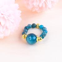 China 4mm Blue Apatite Crystal Stretch Bead Ring with Gold Plating - Unisex Jewelry for Daily Wear and Gifts for sale
