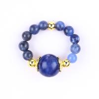 China Natural Blue Sodalite Crystal Bead Ring 4mm Copper Gold Plating Elastic Rope Jewelry Gift for sale