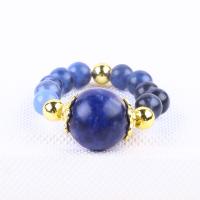 China Natural Blue Sodalite Crystal Bead Ring 4mm Copper Gold Plating Elastic Rope Jewelry Gift for sale