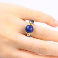 China Natural Blue Sodalite Crystal Bead Ring 4mm Copper Gold Plating Elastic Rope Jewelry Gift for sale