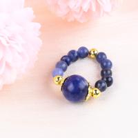 China Natural Blue Sodalite Crystal Bead Ring 4mm Copper Gold Plating Elastic Rope Jewelry Gift for sale