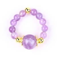 China Handmade 4mm Amethyst Crystal Gemstone Adjustable Elastic Ring Unisex Daily Wear Jewelry for sale