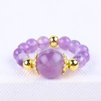 China Handmade 4mm Amethyst Crystal Gemstone Adjustable Elastic Ring Unisex Daily Wear Jewelry for sale