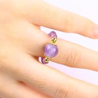 China Handmade 4mm Amethyst Crystal Gemstone Adjustable Elastic Ring Unisex Daily Wear Jewelry for sale