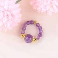 China Handmade 4mm Amethyst Crystal Gemstone Adjustable Elastic Ring Unisex Daily Wear Jewelry for sale