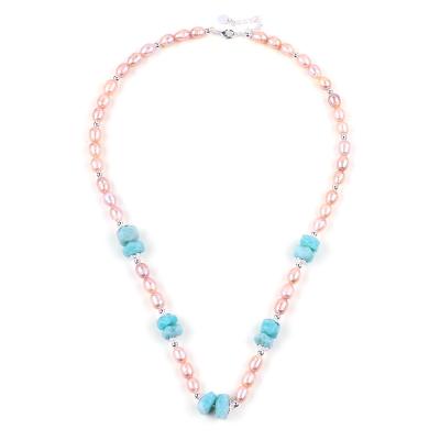 China 6mm Natural Purple Freshwater Pearl & Amazonite Handmade Necklace - 2PCS MOQ, Copper Silver Plating for sale